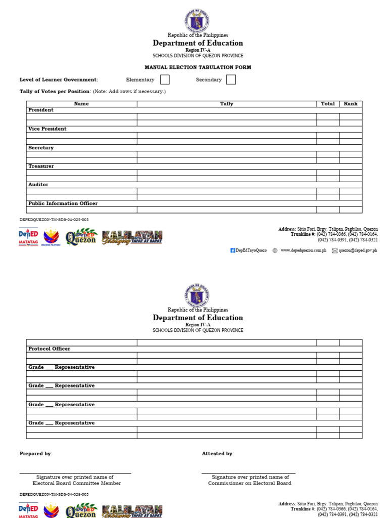 Election Tabulation Form | PDF | Accountability | Governance