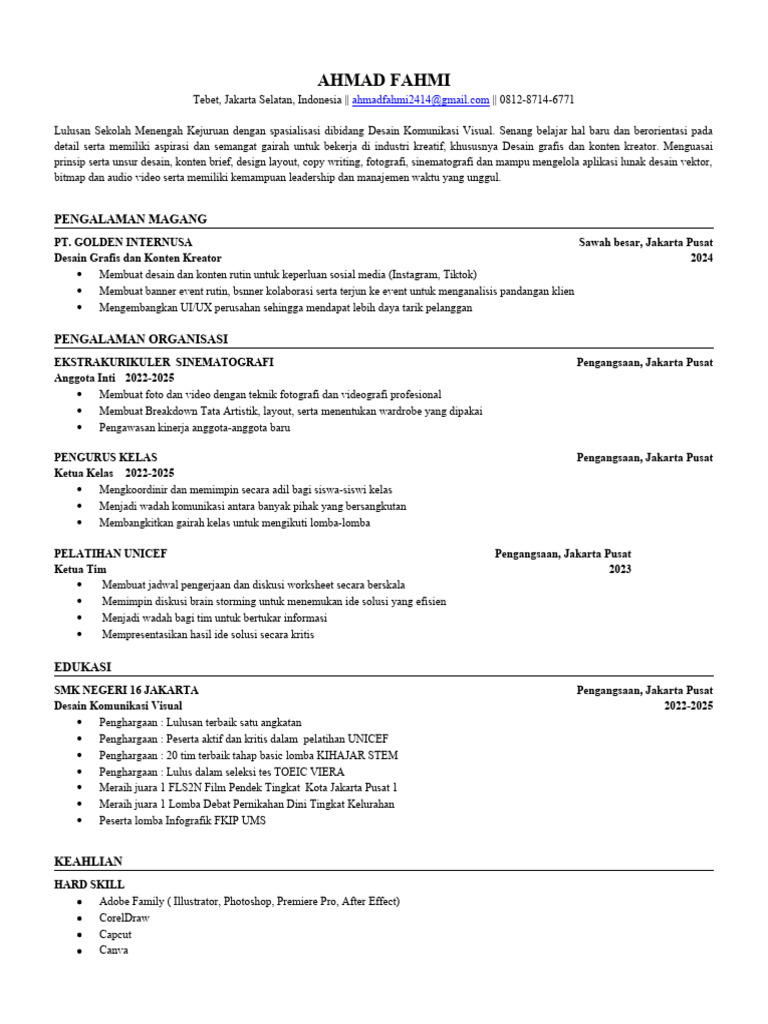 Ahmsd Fahmi - Final CV.2024 | PDF | Seni