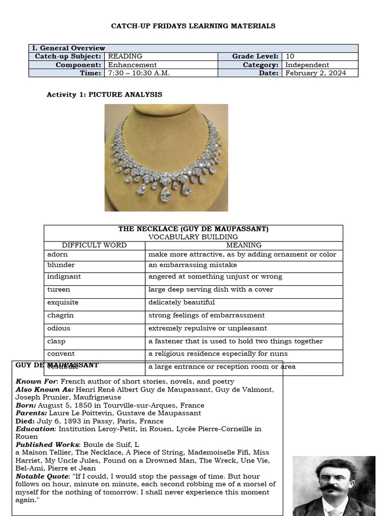 G10-Independent-Learning Materials | PDF | Guy De Maupassant