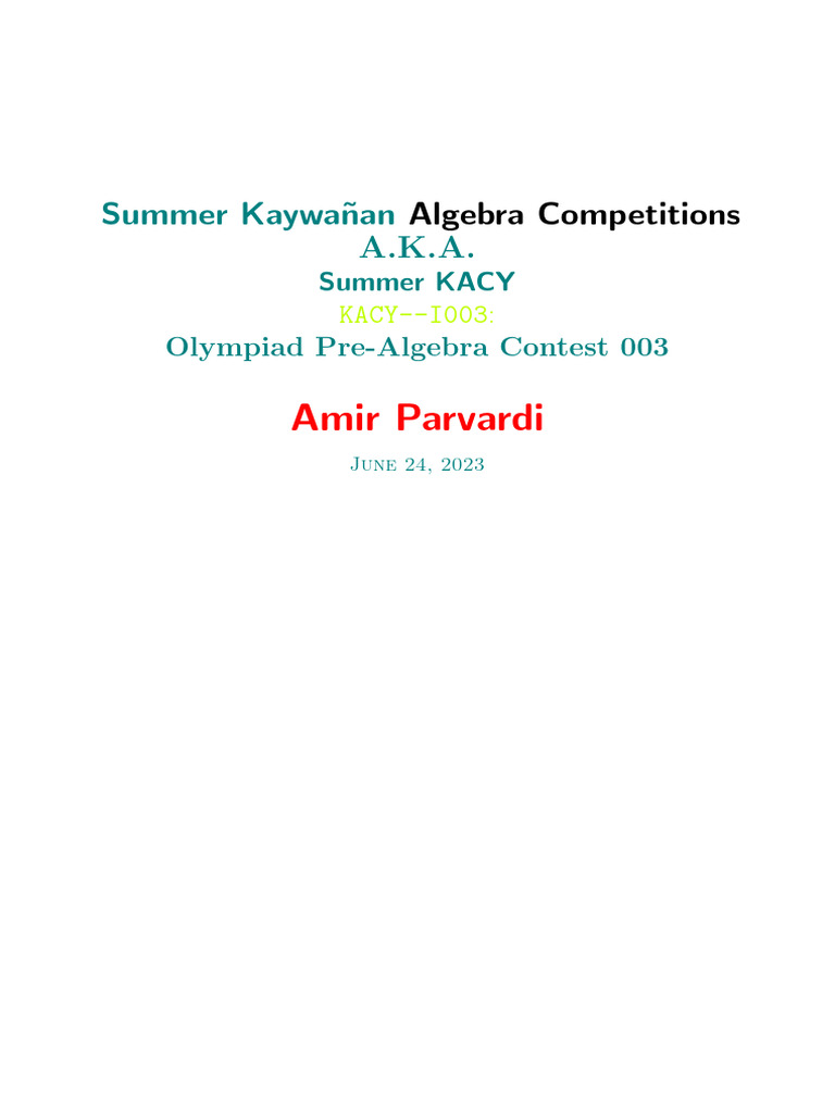 KACY I 003 Booklet Olympiad Pre Algebra | PDF | Algebra | Mathematics