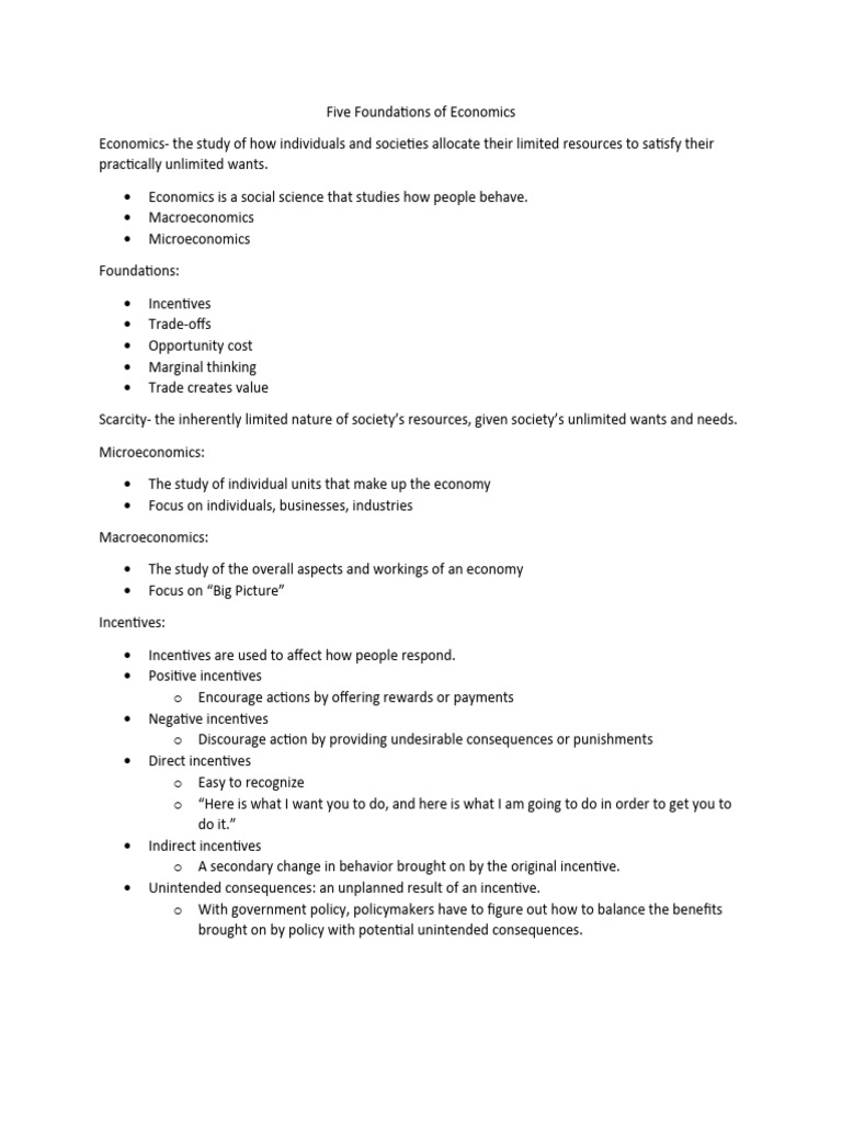 Five Foundations of Economics (8-24-20) | PDF | Incentive | Economics