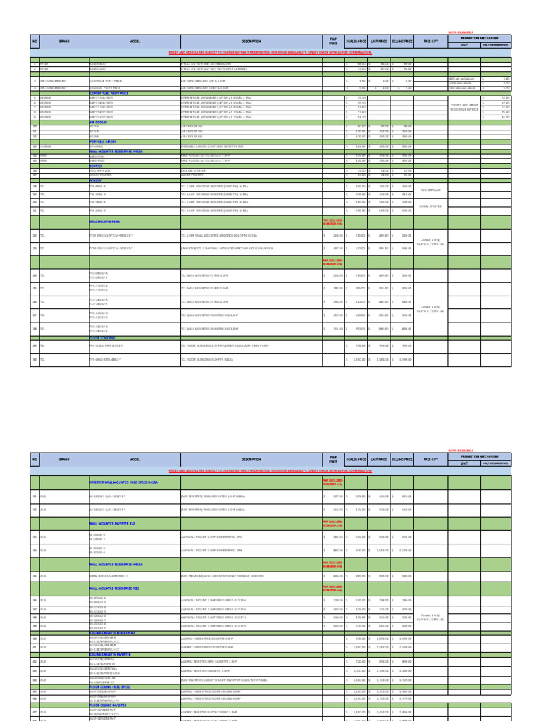 DRAFT-Dealer Price List - STANDARD (AC) - 03.06.2024 | PDF ...