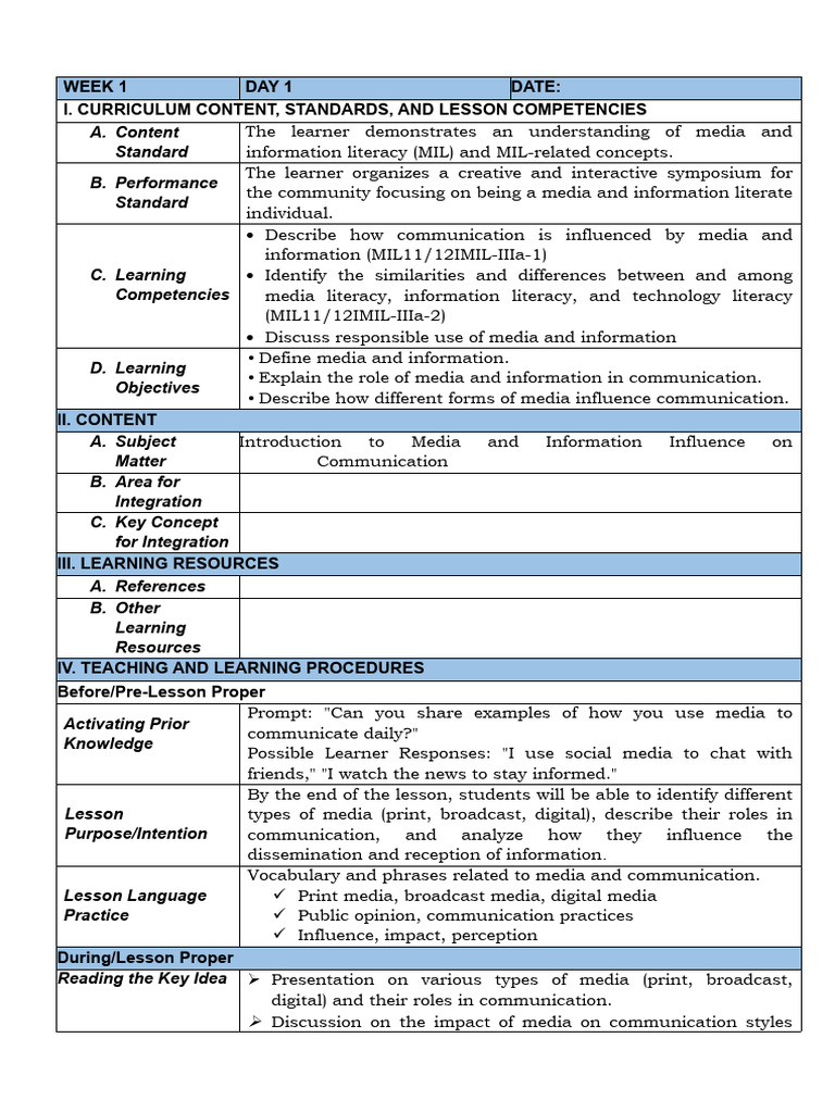 Media Literacy Lesson Plan | PDF | Mass Media | Popular Culture & Media ...