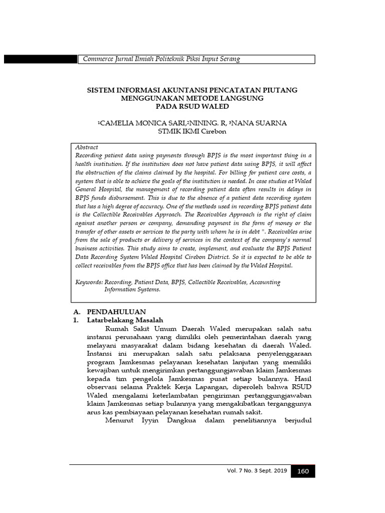 Sistem INformasi Akuntansi Pencatatan Piutang Menggunakan Metode Langsung Pada RSUD Waled | PDF