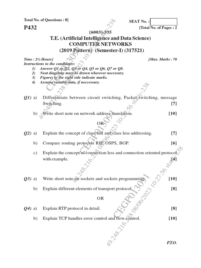 SPPU TE AIDS Computer Networks May Jun 2023 | PDF | Internet Standards ...
