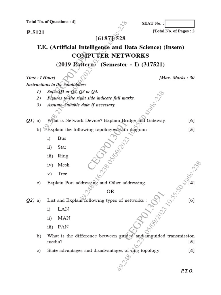 SPPU TE AIDS Computer Networks Sep 2023 | PDF | Computer Network ...