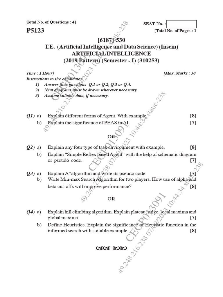 SPPU TE AIDS Artificial Intelligence Sep 2023 | PDF | Artificial ...