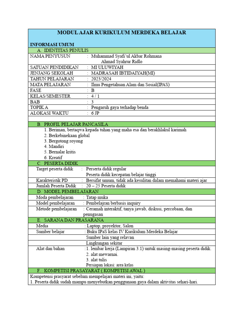 Modul Ajar Kurikulum Merdeka Belajar | PDF | Sains & Matematika