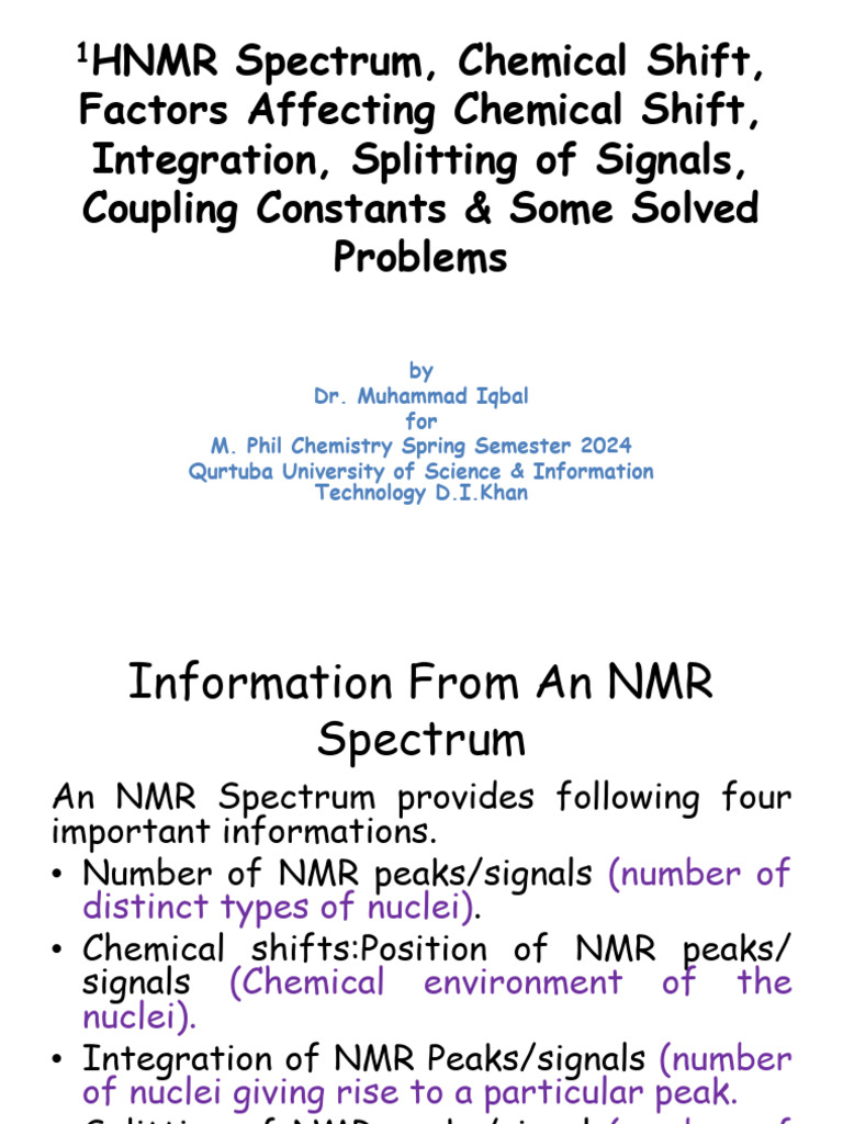 NMR - Lecture - 1!28!04-2024 (Basics of NMR) | PDF | Nuclear Magnetic Resonance Spectroscopy ...