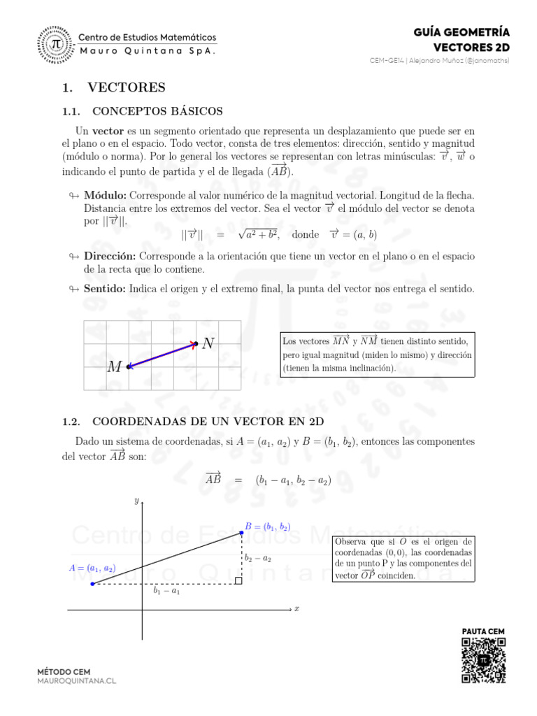 Introducción a Vectores en 2D | PDF | Vector Euclidiano | Matemática ...