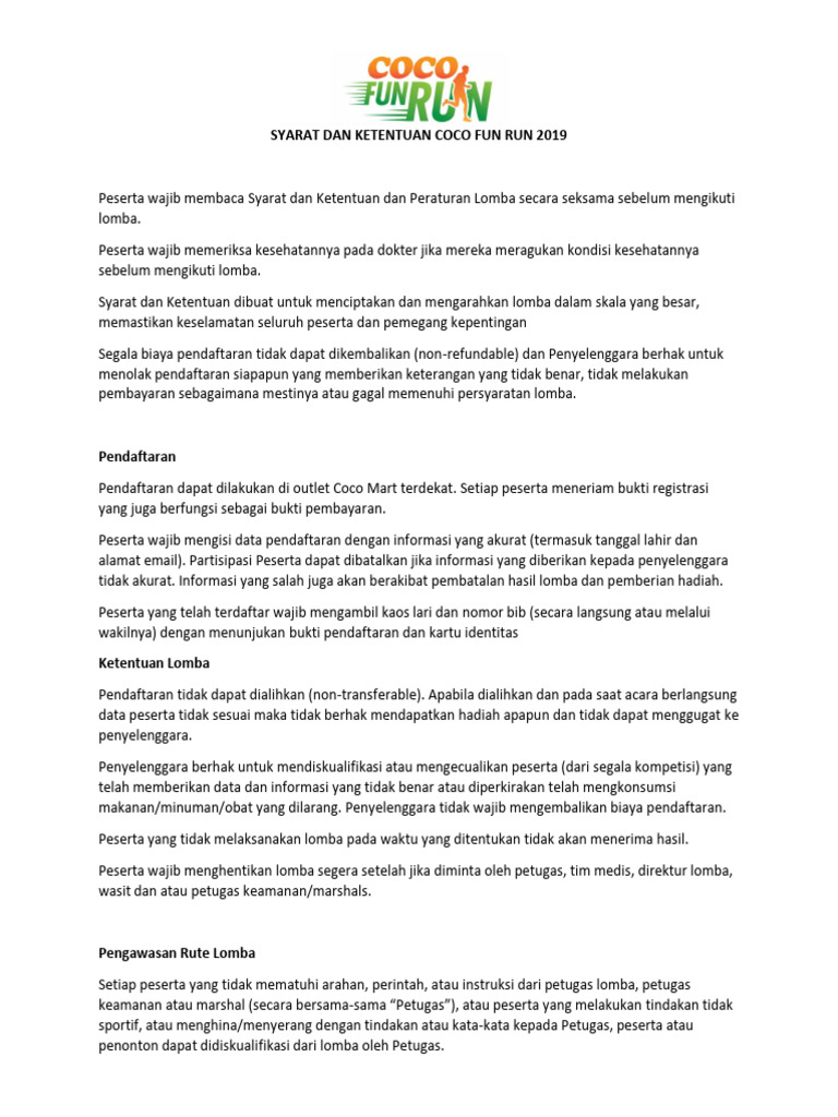 Syarat Dan Ketentuan Coco Fun Run | PDF | Karier & Perkembangan | Bisnis