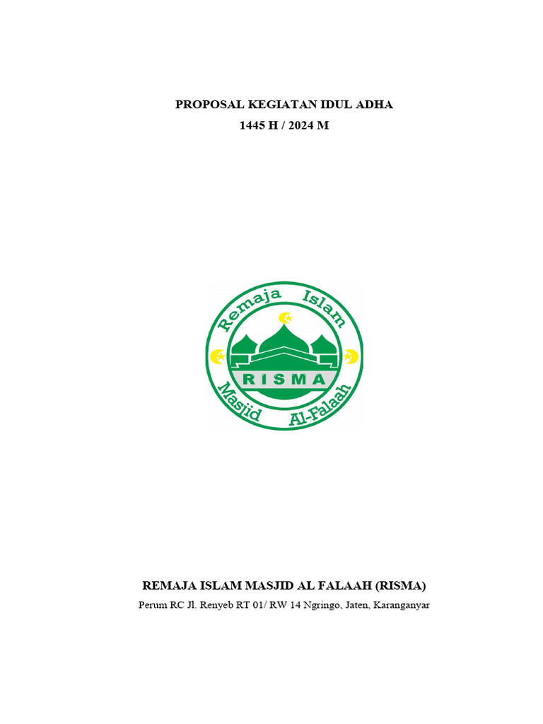Proposal Kegiatan Idul Adha 1445 H Risma Masjid Al-Falaah | PDF