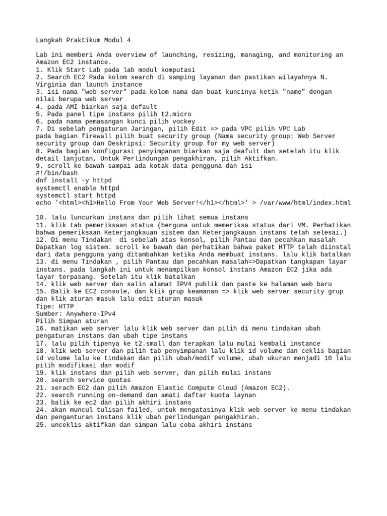 Langkah Praktikum Modul 4 AWS | PDF | Griya & Taman | Komputer
