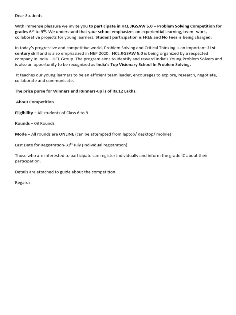 HCL Jigsaw 5.0 Registration Open | PDF | Career & Growth | Business