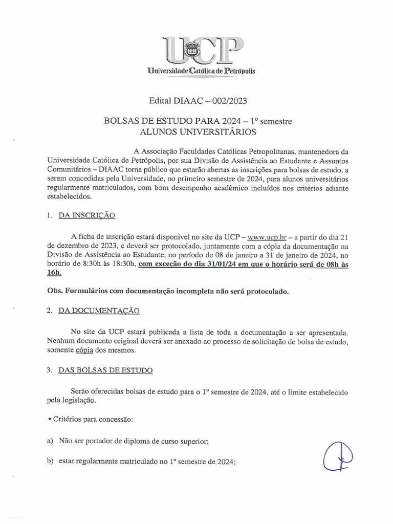 Edital Bolsas UCP 2024 | PDF