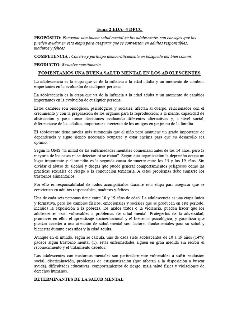 Tema 2 EDA 4 - DPCC | PDF | Salud mental | Adultos