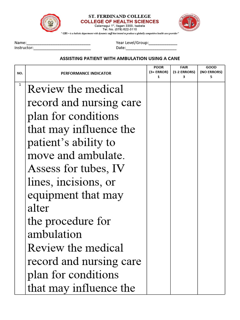 Assisting PT With Ambulation Using A CANE | PDF | Patient | Nursing