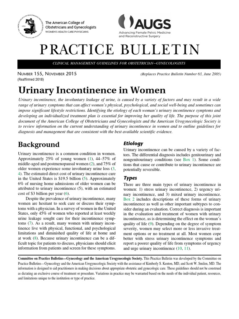 Urinary Incontinence in Women | PDF | Urinary Incontinence | Urination
