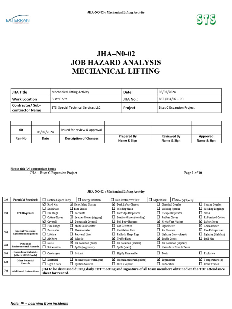 BST-JHA-02 Rev-0 Lifting Activity | PDF | Crane (Machine) | Personal ...