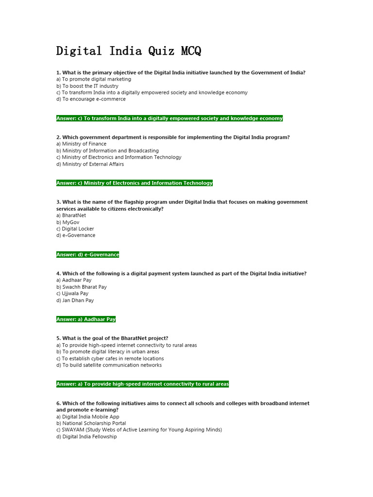 Digital India MCQ | PDF | Computing