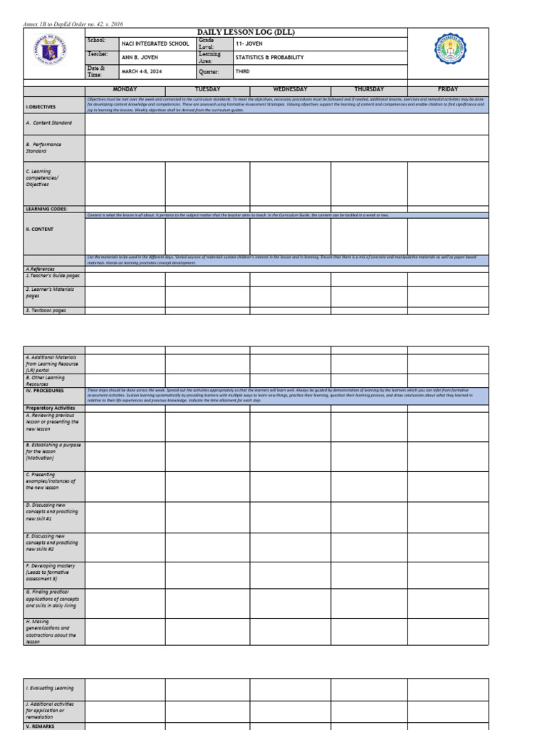 DLL Template Blank | PDF | Learning | Educational Assessment
