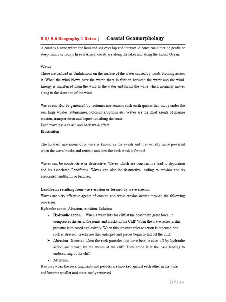 S.6 Geog 1 Notes - Coastal Geormophology | PDF | Coral Reef | Shoal