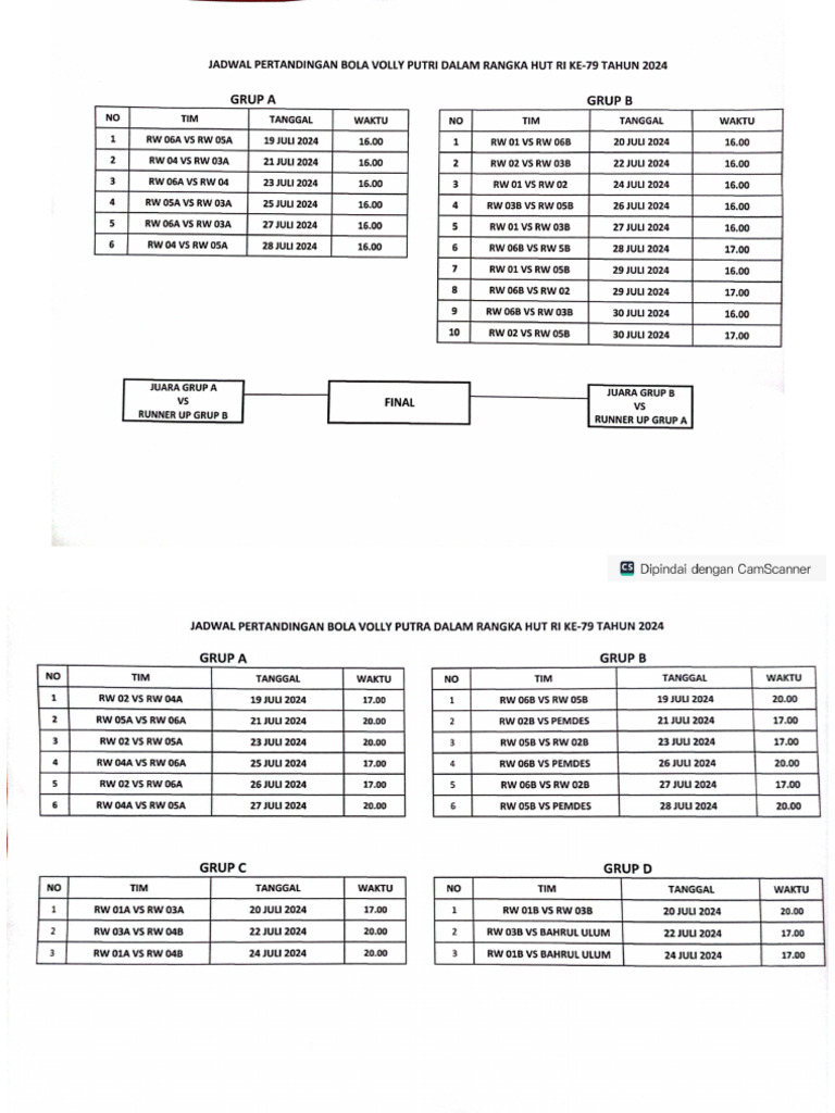 Jadwal Volley Putra Dan Putri | PDF