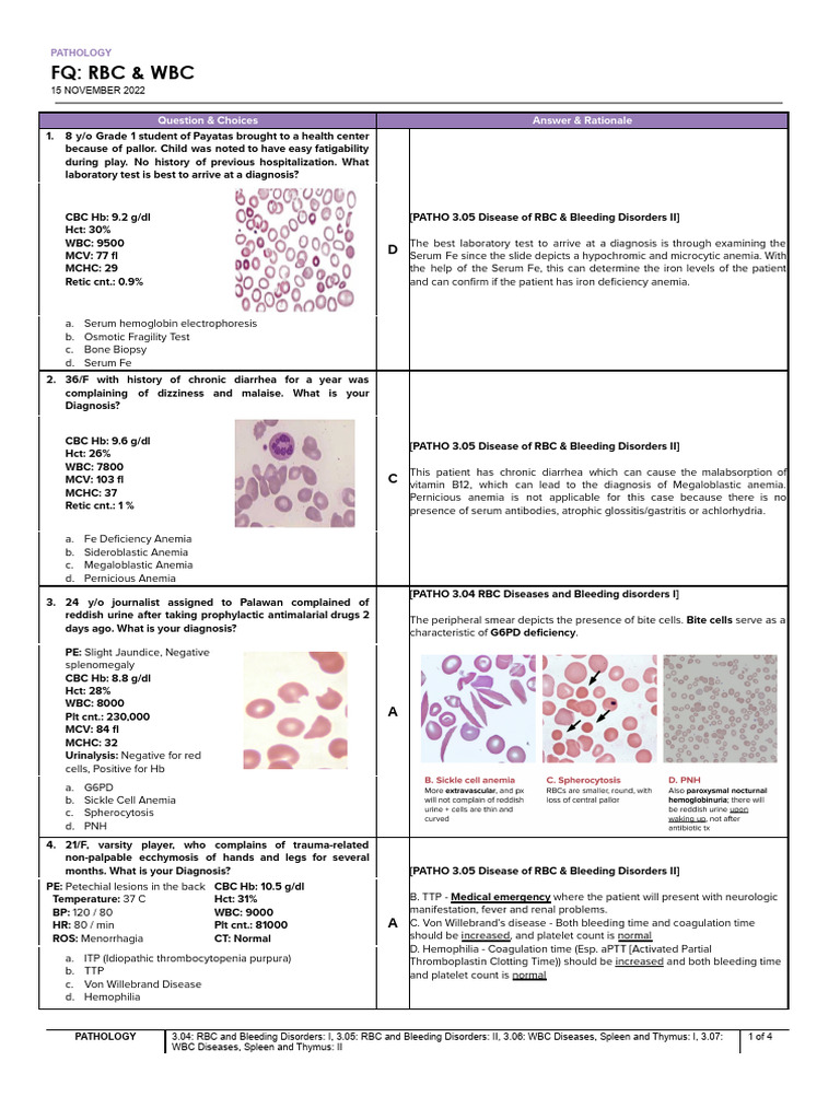 (2025) Pathology FQ1 | PDF | Anemia | Lymphoma