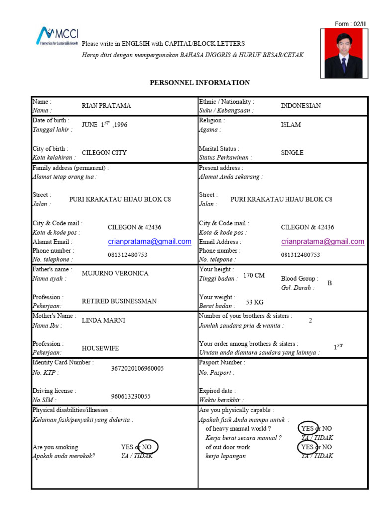 Form Personal Information and CV | PDF | Engineering