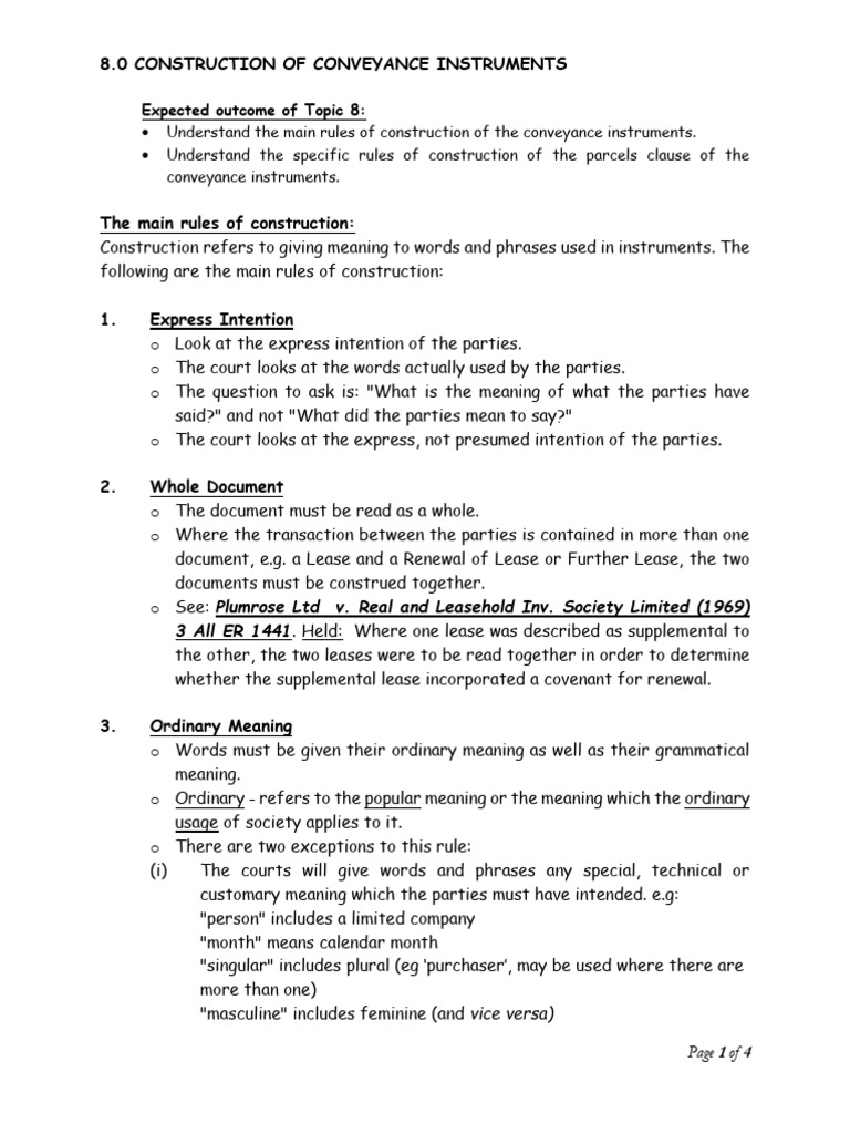 Conveyancing Law - Topic 8.CONSTRUCTION OF CONVEYANCE INSTRUMENTS | PDF ...