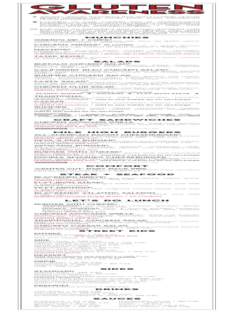 54th Street Gluten-Free Menu Options | PDF | Salad | Hamburgers