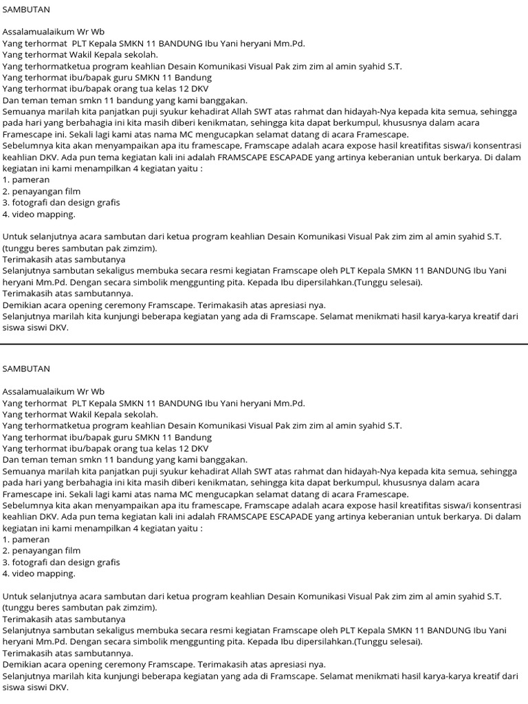 SAMBUTAN Assalamualaikum WR WB Yang Terhormat PLT Kepala SMKN 11 BANDUNG Ibu Yani Heryani MM ...