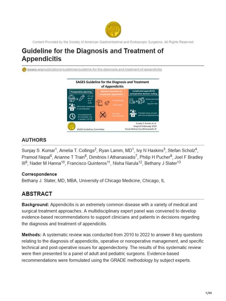 Guideline For The Diagnosis and Treatment of Appendicitis | PDF ...