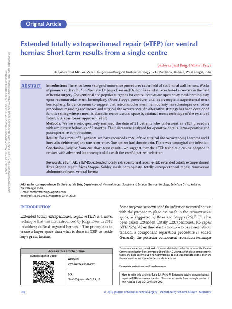 Extended Totally Extraperitoneal Repair Etep For.3 | PDF | Peritoneum ...