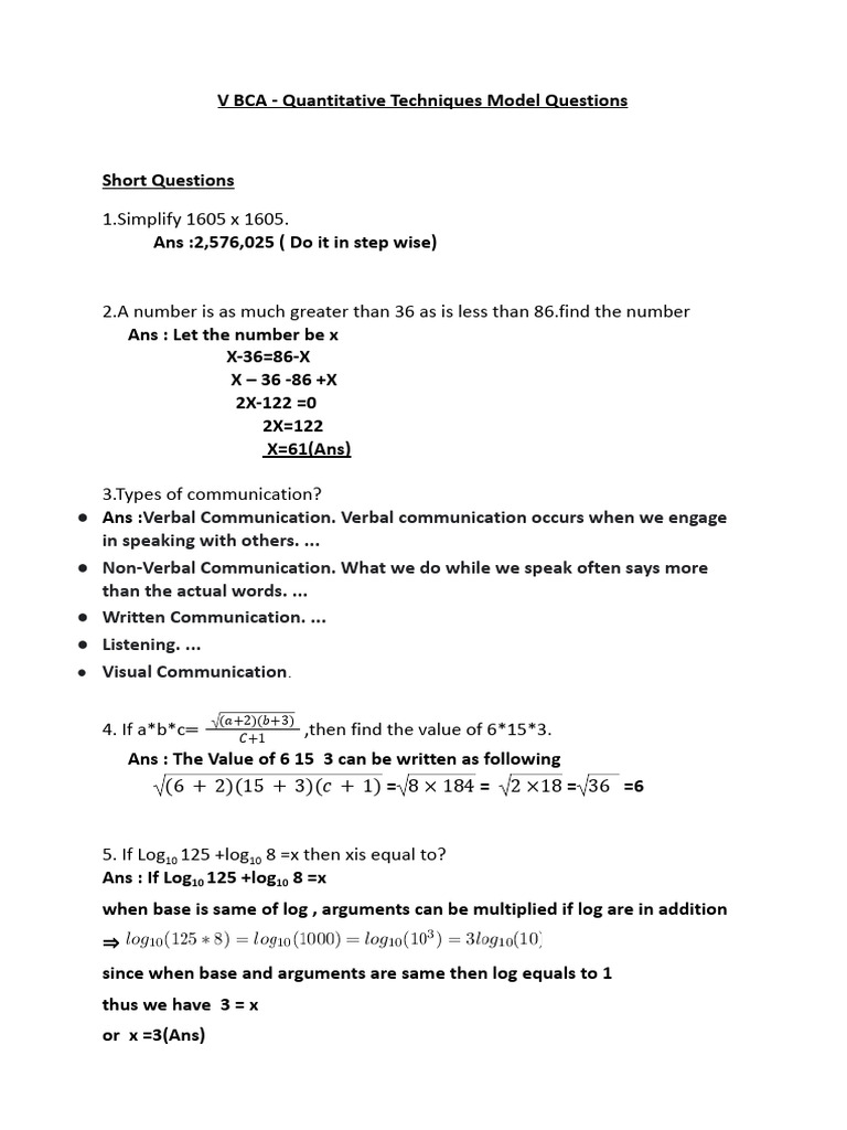 QT Model Paper Questions With Answers | PDF | Communication | Nonverbal ...