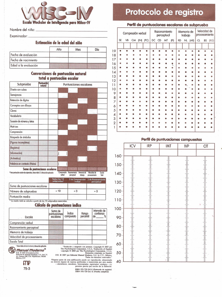 Protocolo Total Wisc IV | PDF