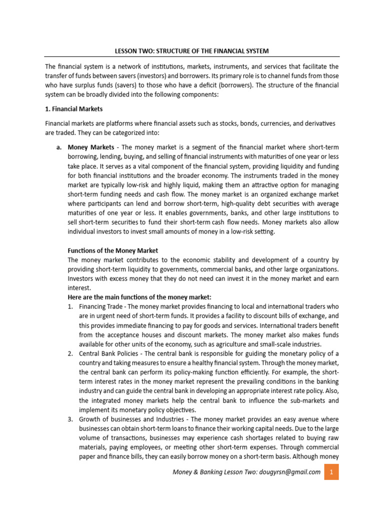 Money And Banking 2 Pdf Money Market Financial Markets