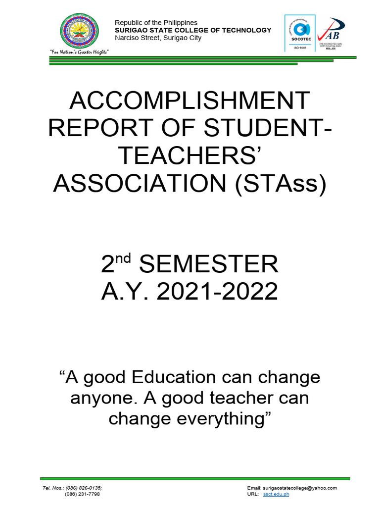 STASS2nd ACCOMPLISHMENT REPORT GRANDFINALS | PDF | Teachers | Classroom ...