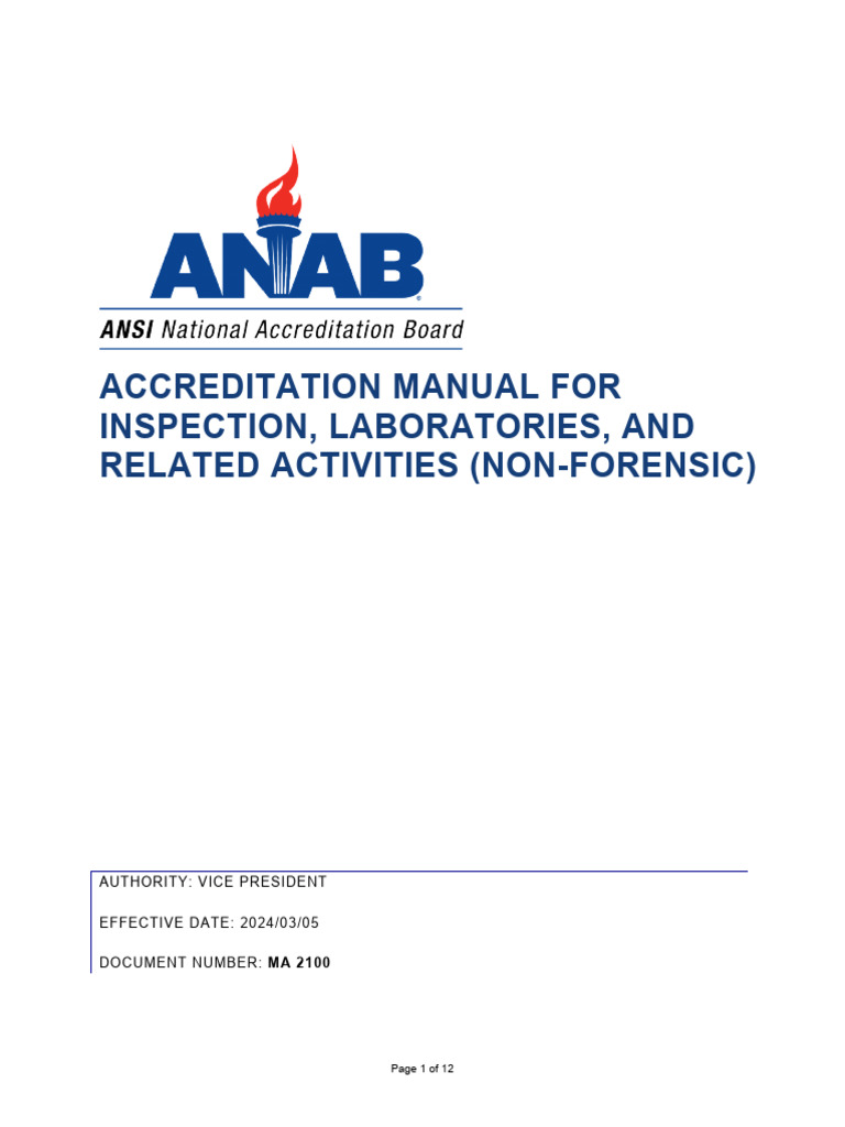 MA 2100 Accreditation Manual For Inspection, Laboratories and Related ...