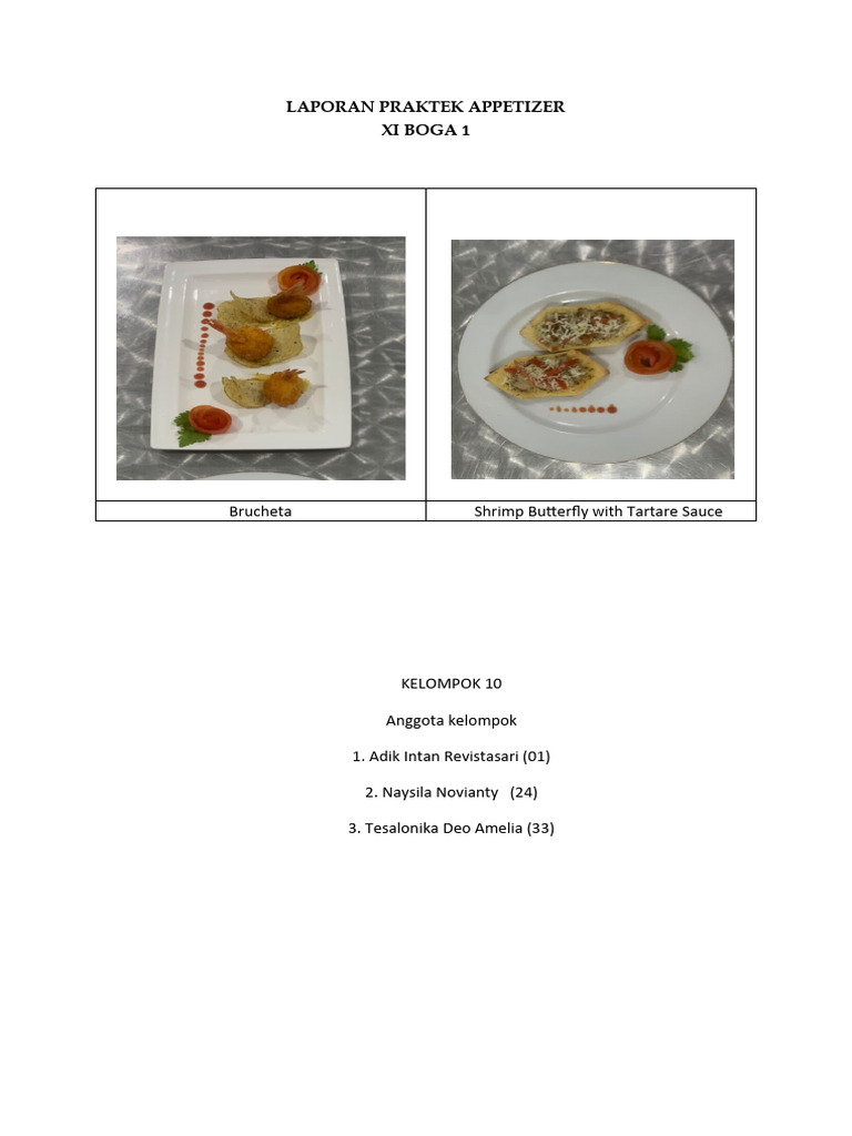 Laporan Praktek Appetizer | PDF