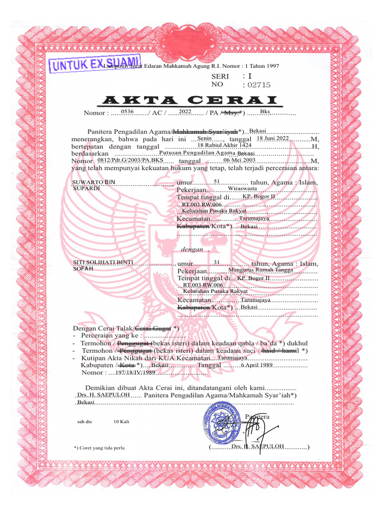 Contoh Akta Cerai dan Prosedurnya | PDF