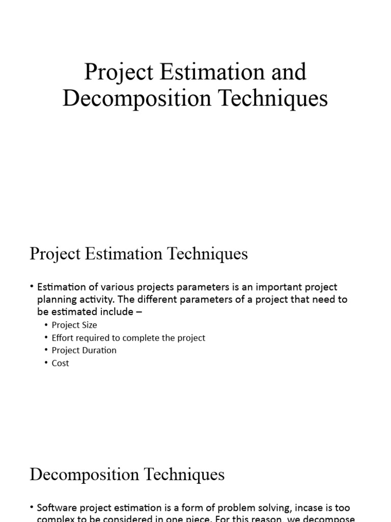 Project Estimation and Decomposition Techniques | PDF | Software | Decomposition