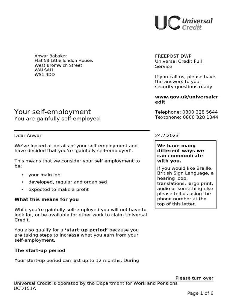 Universal Credit Self-Employment Update | PDF | Business | Finance ...