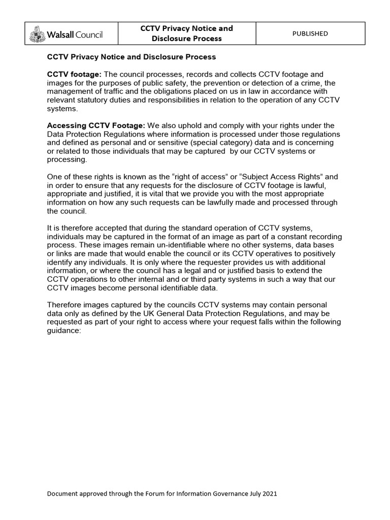 CCTV Privacy Notice and Disclosure Process V0 - 3 | PDF | Closed ...