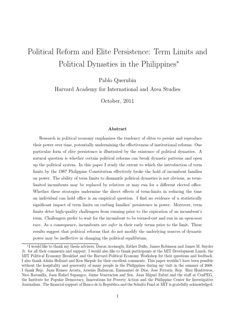 Political Reform and Elite Persistence - Term Limits and - Political ...