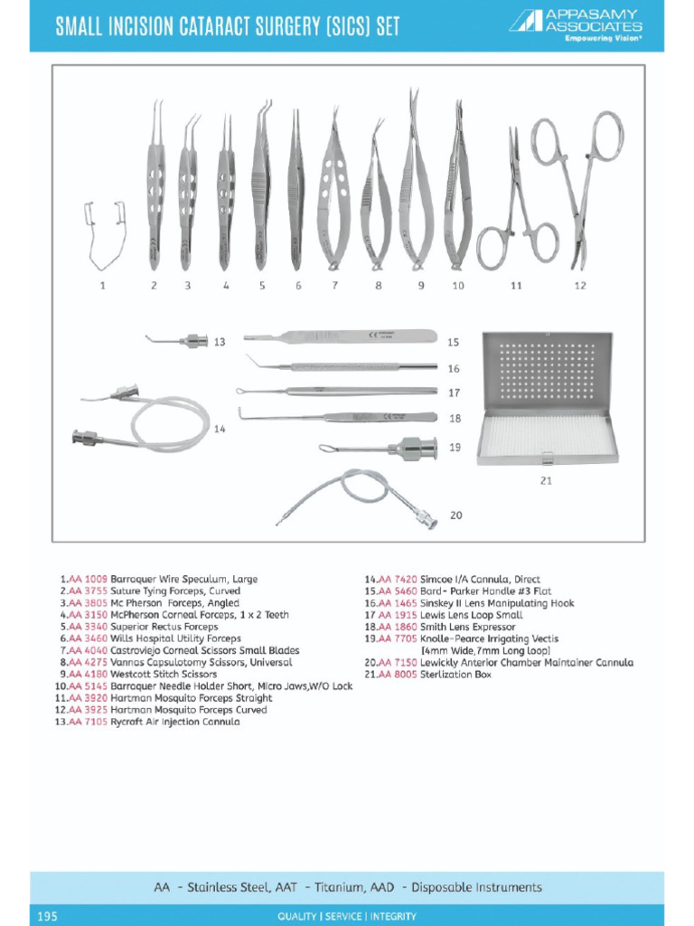 Small Incision Cataract Surgery SICS Set | PDF