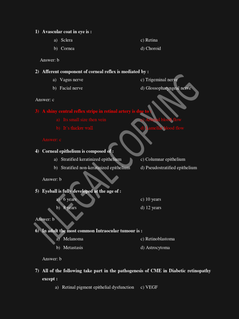 Eye Anatomy and Pathology Quiz Answers | PDF | Retina | Epithelium