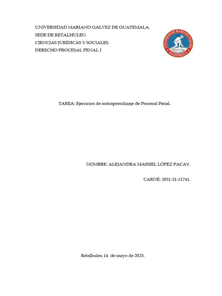 #1 Ejercicios de Autoaprendizaje de Procesal Penal | PDF | Ley procesal | Queja