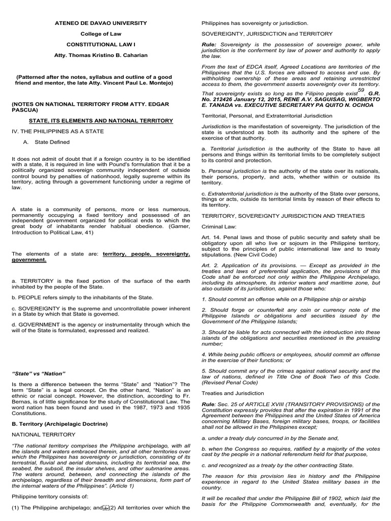 Constitutional Law 1 Notes On National Territory Excerpts From ...