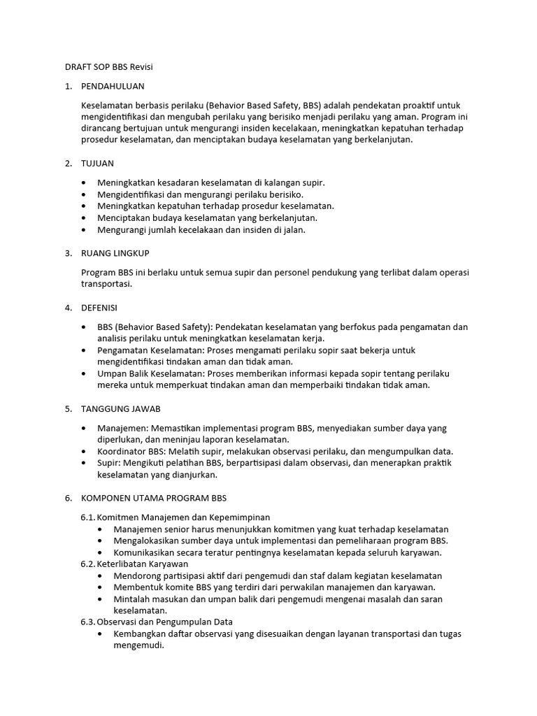 DRAFT SOP BBS Revisi | PDF | Karier & Perkembangan | Bisnis